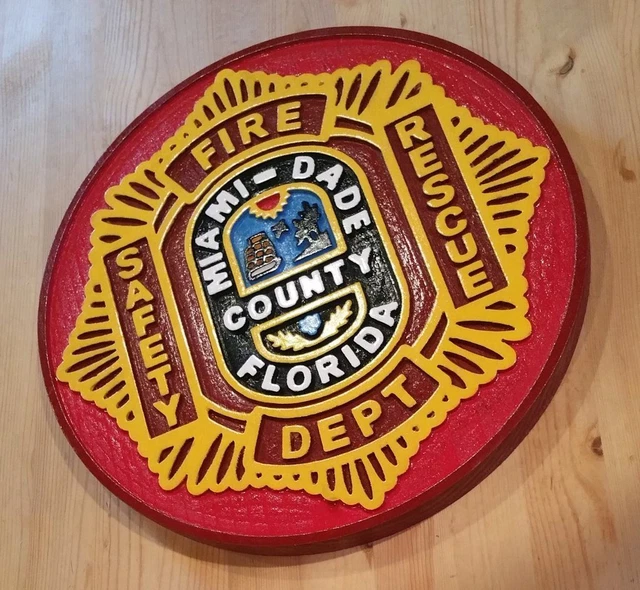FIRE DEPARTMENT MIAMI Beach 3D routed wood patch plaque sign Custom £46 ...