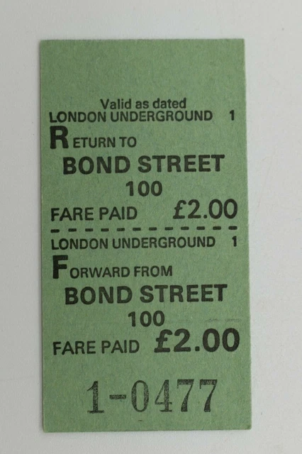 LONDON UNDERGROUND RAILWAY Ticket 0477 Bond Street 100 £3.00 - PicClick UK