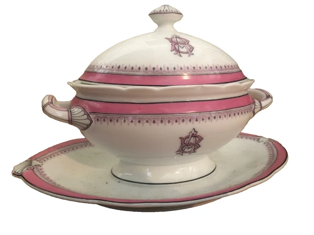 ANCIENNE SAUCIÈRE EN PORCELAINE Mansard PARIS à Décor rose Peint Main ...