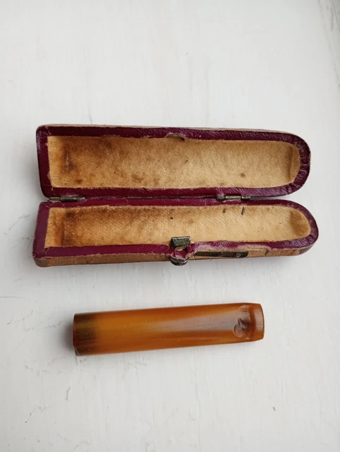 VINTAGE AMBER CIGARETTE/CHEROOT Holder. Original Worn But Working ...