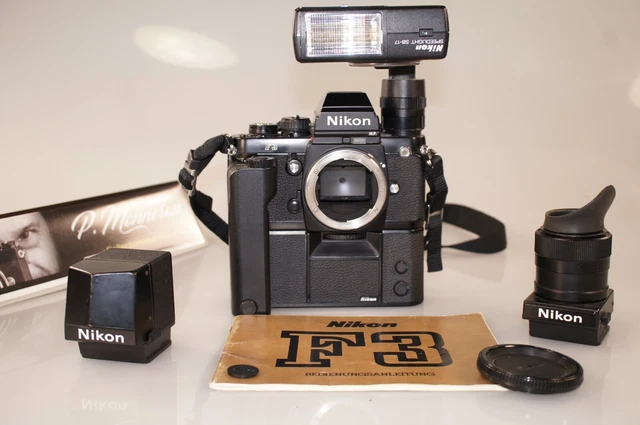 NIKON F3 HP (très bon) +Moteur MD4 +Viseurs sport DA2 +loupe DW4 +SB17 EUR 415,00 - PicClick FR