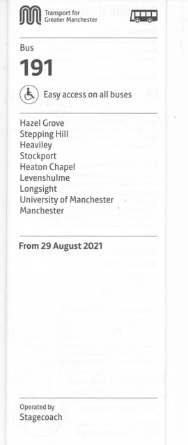 TFGM BUS TIMETABLE - 191 - Hazel Grove-Stockport-Manchester - August ...