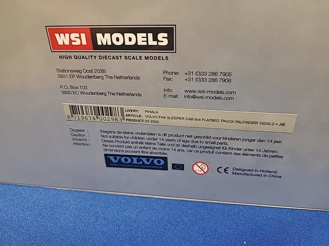 Wsi Pihala Volvo Fh4 Sleeper Cab 8x4 Flatbed Truck Palfinger Jib £185