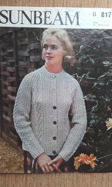 VINTAGE SUNBEAM WOMAN'S Aran Cable Cardigan Knitting Pattern 34-38" no ...