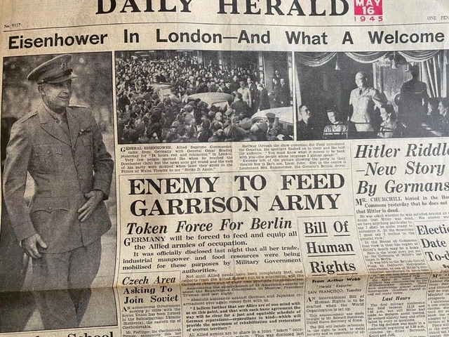 1945 DAILY HERALD Wwii Newspaper Hitler Riddle Enemy To Feed Army ...
