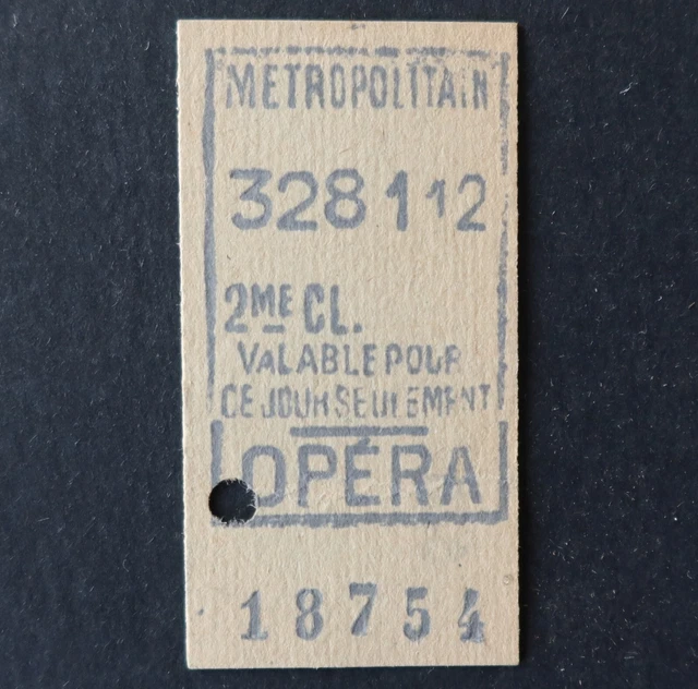 ANCIEN TICKET PARIS Métro 1921 OPERA 18754 RATP Metropolitain 28 EUR 5 ...