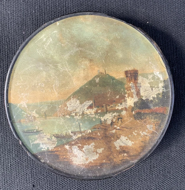 BOÎTE RONDE VERNIS Martin Carton Bouilli Paysage Fin XVIIIe Siècle A ...