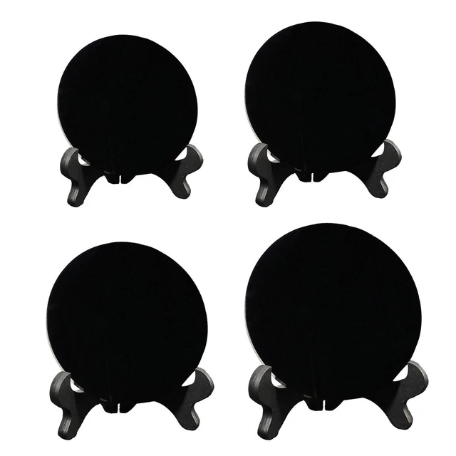 BLACK OBSIDIAN DISC Circular Disc Flat Disc Platter with Stand Obsidian ...