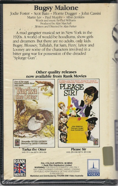 RARE VHS VIDEO Tape BUGSY MALONE Big Box Clam Shell Jodie Foster $15.00 - PicClick AU