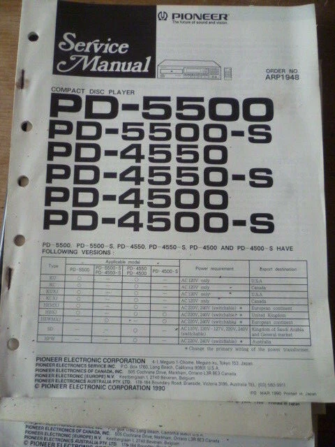 PIONEER PD-5500 / PD-4550 / PD-4500 Series CD Player Service Manual £7. ...