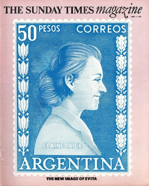 SUNDAY TIMES ELAINE Paige Evita Buster Mottram Genesis Shirley Conran ...