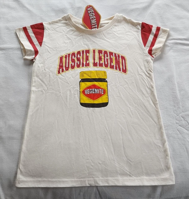 VEGEMITE GIRLS AUSSIE Legend Cream Printed Short Sleeve T Shirt Size 10 ...