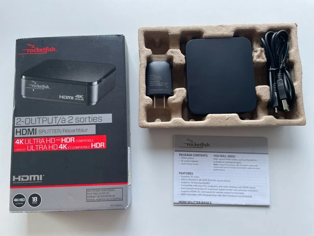 ROCKETFISH 2-OUTPUT HDMI Splitter with 4K and HDR Pass-Through $9.99 ...