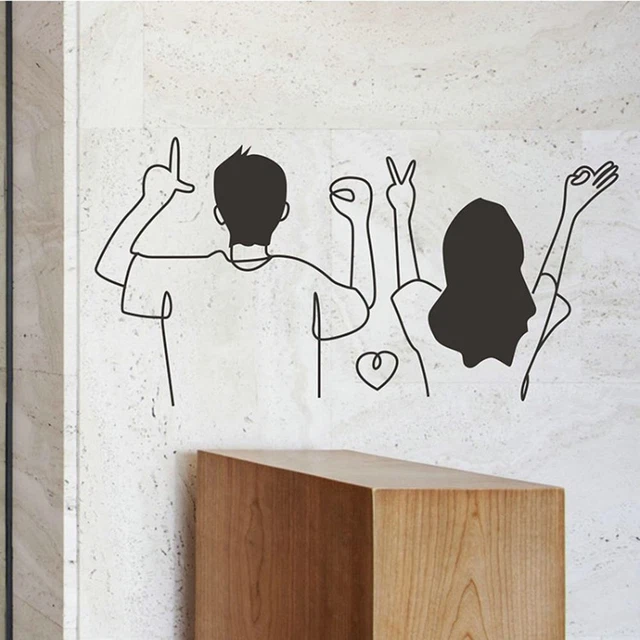 WALLPAPER WALL ART Couple Portrait Stickers Room Mural Brief Strokes ...