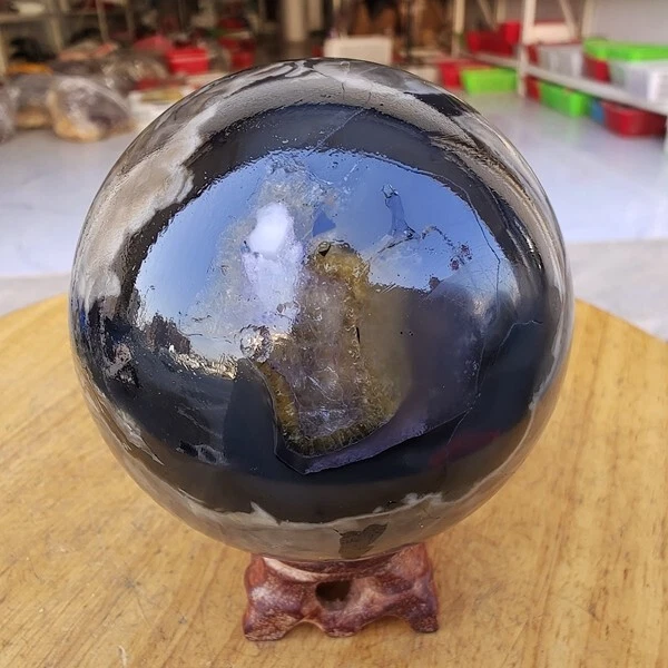 780G RARE NATURAL blue Volcanic Rock agate Sphere Quartz Crystal Ball ...