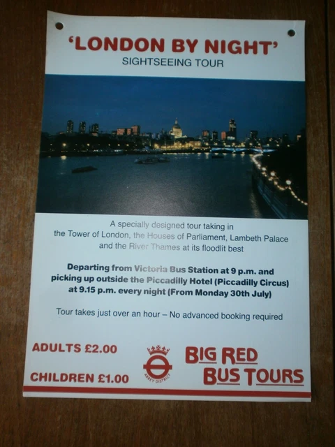 LONDON TRANSPORT BUS Stop Timetable Panel Poster-London By Night Tour £ ...