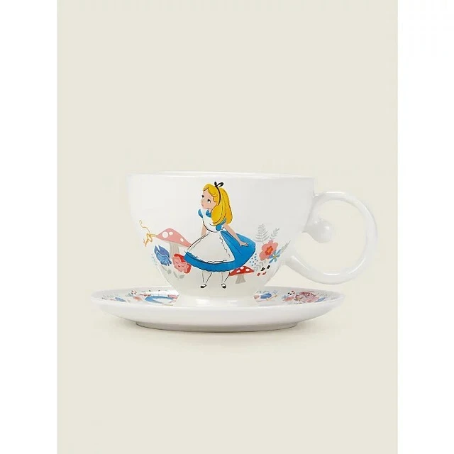 DISNEY ALICE IN Wonderland Tea Cup & Saucer Set White Porcelain Fairy ...