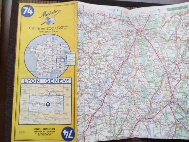 ANCIENNE CARTE MICHELIN 1956, Lyon-Genêve N° 74, échelle 1/200 000 EUR 5,00 - PicClick FR