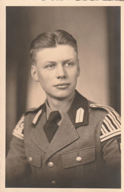 FOTO AK PORTRAIT, Wehrmacht Soldat Musiker mit Schwalbennester ...
