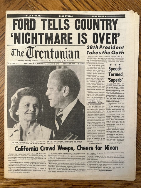 TRENTONIAN NEWSPAPER GERALD Ford Swearing In Gary Player Golf VTG 8/10 ...