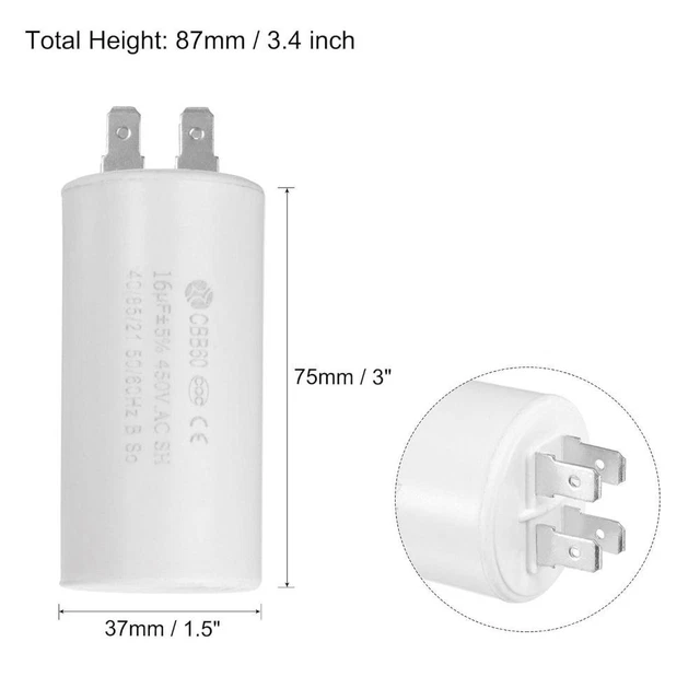16UF 450V AC CBB60 Run Capacitor 50/60Hz for Air Compressor Water Pump ...