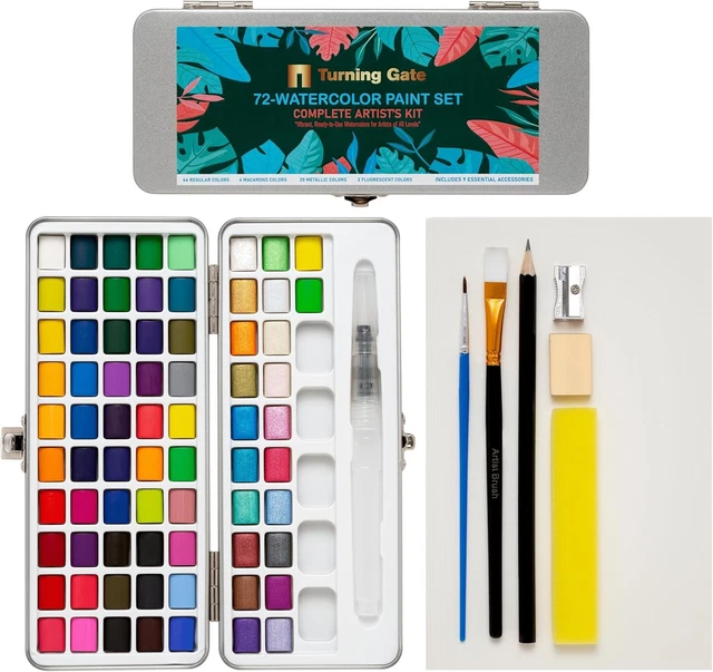 TURNING GATE 72 Colour Solid Watercolour Non-Toxic Set Travel kit 72 ...