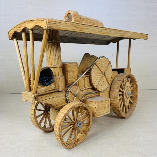 LARGE SCALE WOODEN Varnished Matchstick Kit Built Traction Engine Model ...