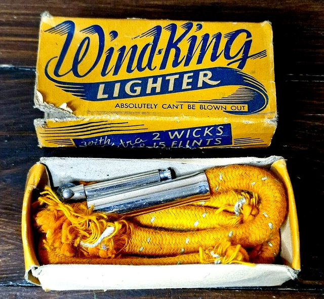 RARE VINTAGE WIND-KING Military Rope Petrol Lighter With Orig. Box ...