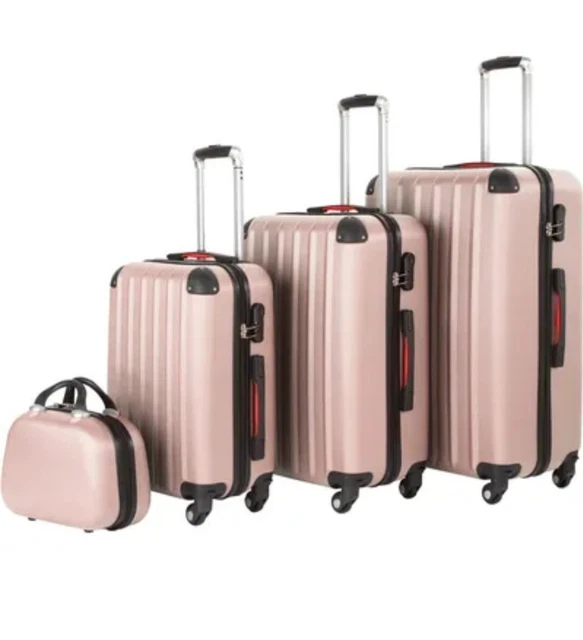 TECTAKE SET DE 4 Valises Rigides de Voyage 3 Valises + 1 Vanity Rose (M ...