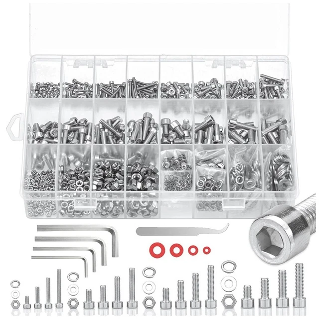 1305PCS METRIC SCREW Aassortment, Bolts and Nuts Kit M2-M5 Hex Socket ...