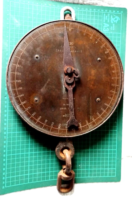 VINTAGE SALTER SPRING scale No 20 Brass Faced - Numbered up to 400lbs ...