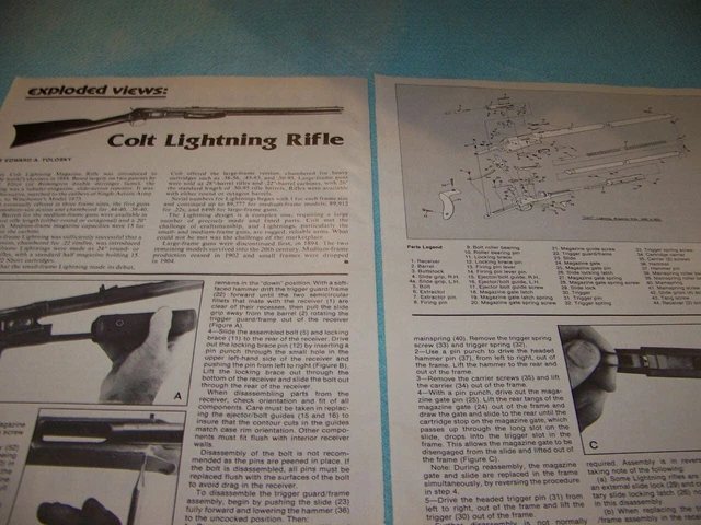 COLT LIGHTNING RIFLE..HISTORY/EXPLODED View/Legend/Assembly (881Nn) £14 ...