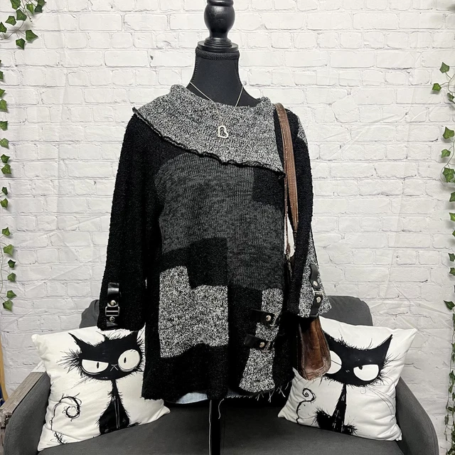 Y2K OPEN BACK asymmetrical patchwork buckles sweater size m indie ...