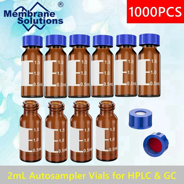 1000-2ML AUTOSAMPLER HPLC/GC Vials 9-425 Lab Amber Sample Glass Bottle ...