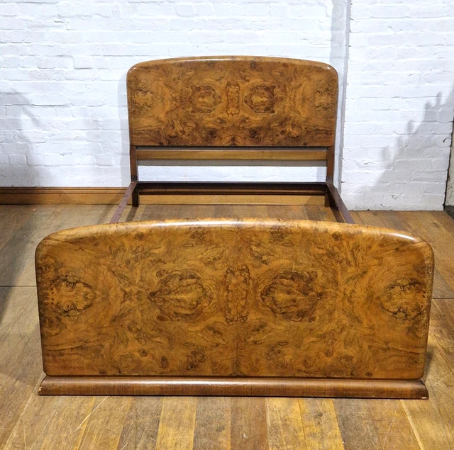 ANTIQUE VINTAGE ART Deco burr walnut double bed frame £395.00 - PicClick UK