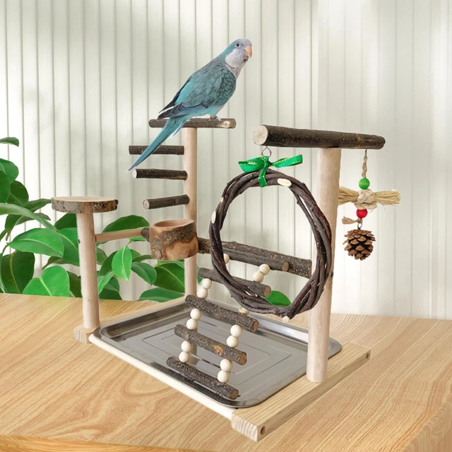 WOODEN PERCH PORTABLE Multipurpose Drinking Parrot Perches Bird Stand £ ...