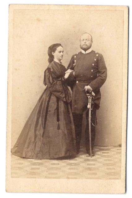 PHOTO CDV MILITAIRE allemand avec sa femme Ile de Putbus Insel Rugen ...