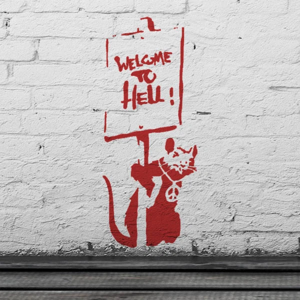 BANKSY RAT BIENVENUE Pour Enfer Pochoir Réutilisable Mural Maison Décor ...