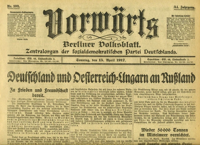 1917 VORWÄRTS DEUTSCHLAND und Oesterreich-Ungarn an Russland Germany ...