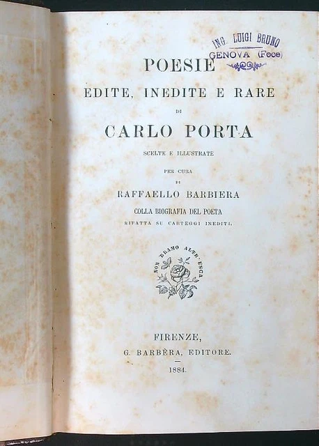 POESIE EDITE INEDITE E Rare Porta Carlo G. Barbera, Editore 1884 EUR 30,50 - PicClick IT