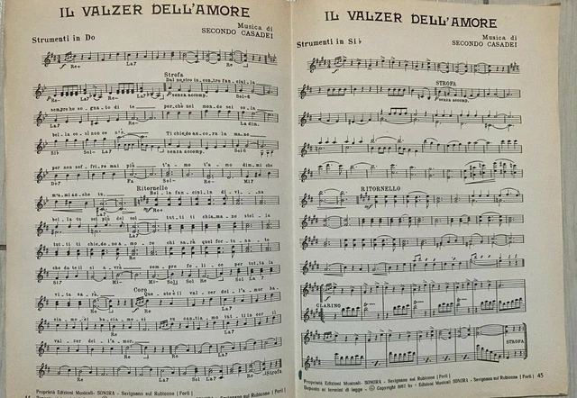 SPARTITO MUSICALE DA Collezione 1967 Il Valzer Dell'amore Secondo Raoul Casadei EUR 10,00 ...