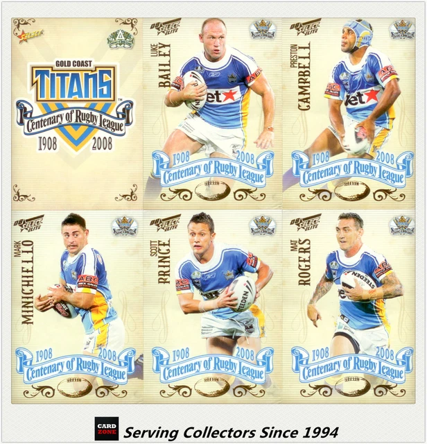 2008 NRL CENTENARY Of Rugby League Elite Players Card Team Set Titans ...