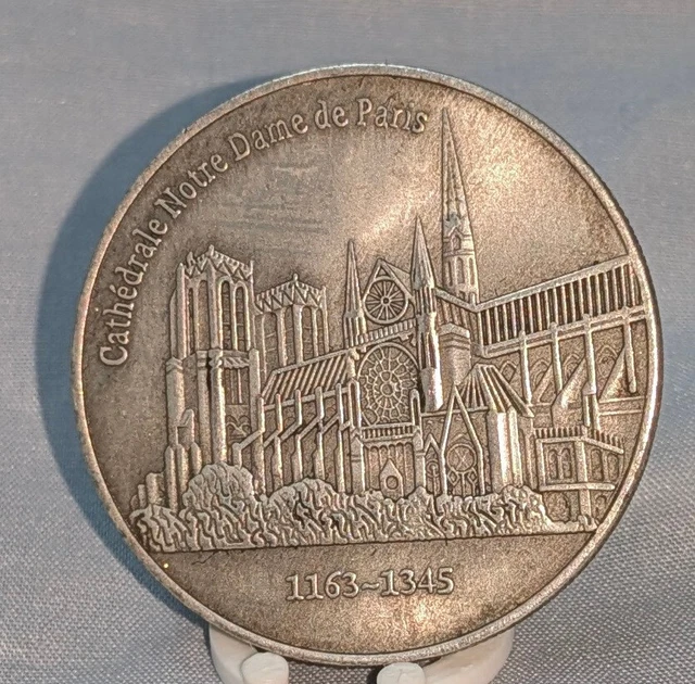 NOTRE DAME CHURCH Silver Coin Paris Antique Religion Jesus France Old ...