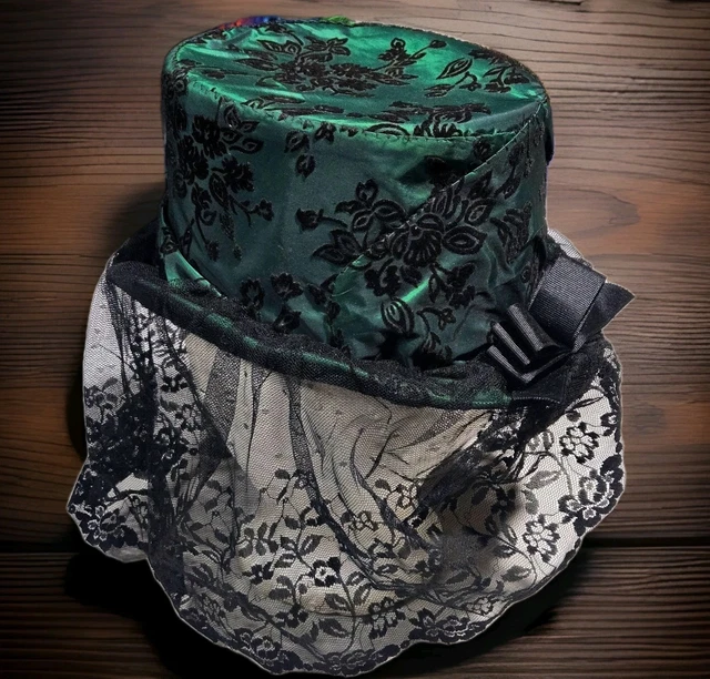 VINTAGE MINI TOP Hat 90s Gothic Neo Victorian Handmade Flocked Lace ...