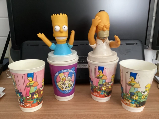 THE SIMPSONS PLASTIC Drink Cups (1998) Vintage BART & HOMER $30.00 ...