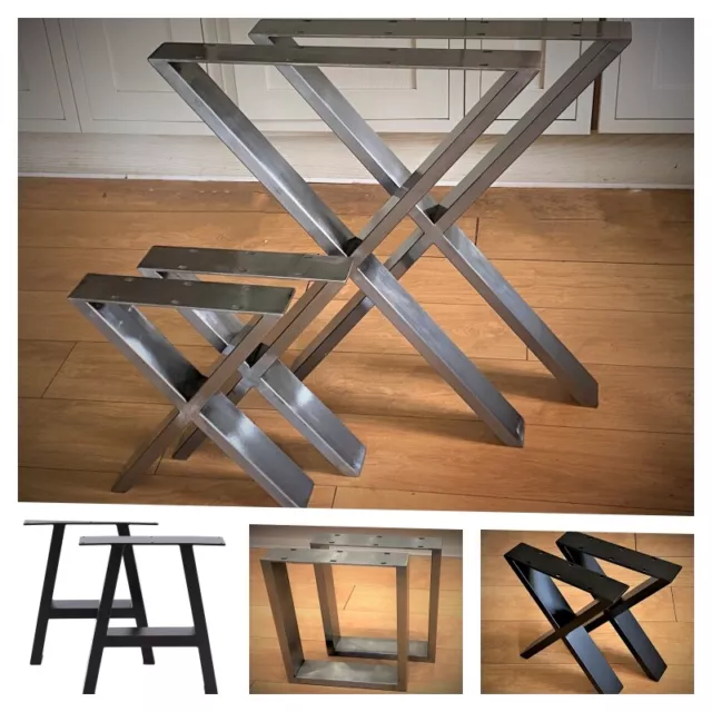 2 X METAL/STEEL/BLACK table legs bench legs cross/A-Frame/Square ...
