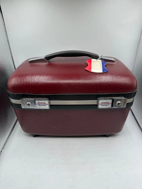 VINTAGE AMERICAN TOURISTER Burgundy Red HardSide Train Travel Vanity Makeup Case £31.56 ...
