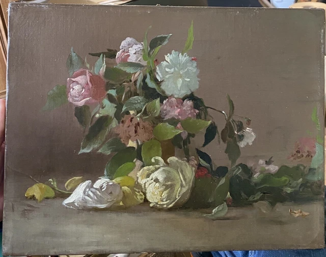 TABLEAU ANCIEN HUILE Bouquet de Fleurs Nature Morte Entablement XIXe EUR 20,00 - PicClick FR