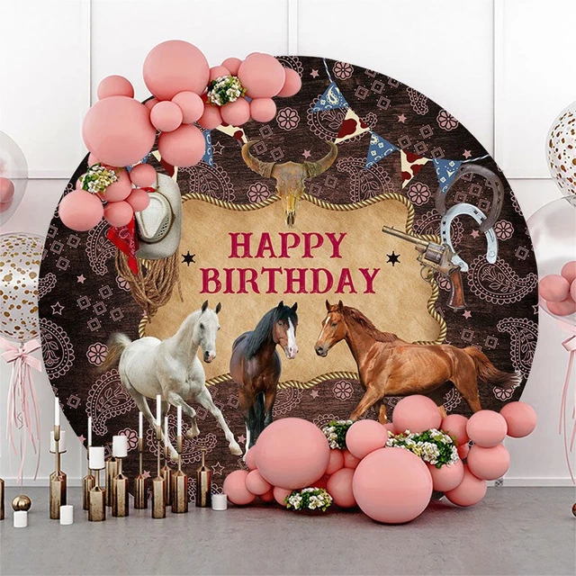 WILD HORSE WEST Cowboy Happy Birthday Round Backdrop $35.99 - PicClick AU