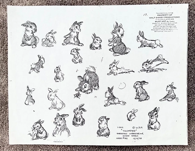 BAMBI THUMPER ACTION MODELS SHEET Rabbit DISNEY Animation Research ...